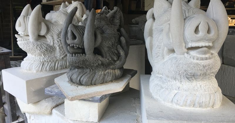 Simon Keeley's Wild Boar Heads Sculpted in Portland Stone | Albion Stone